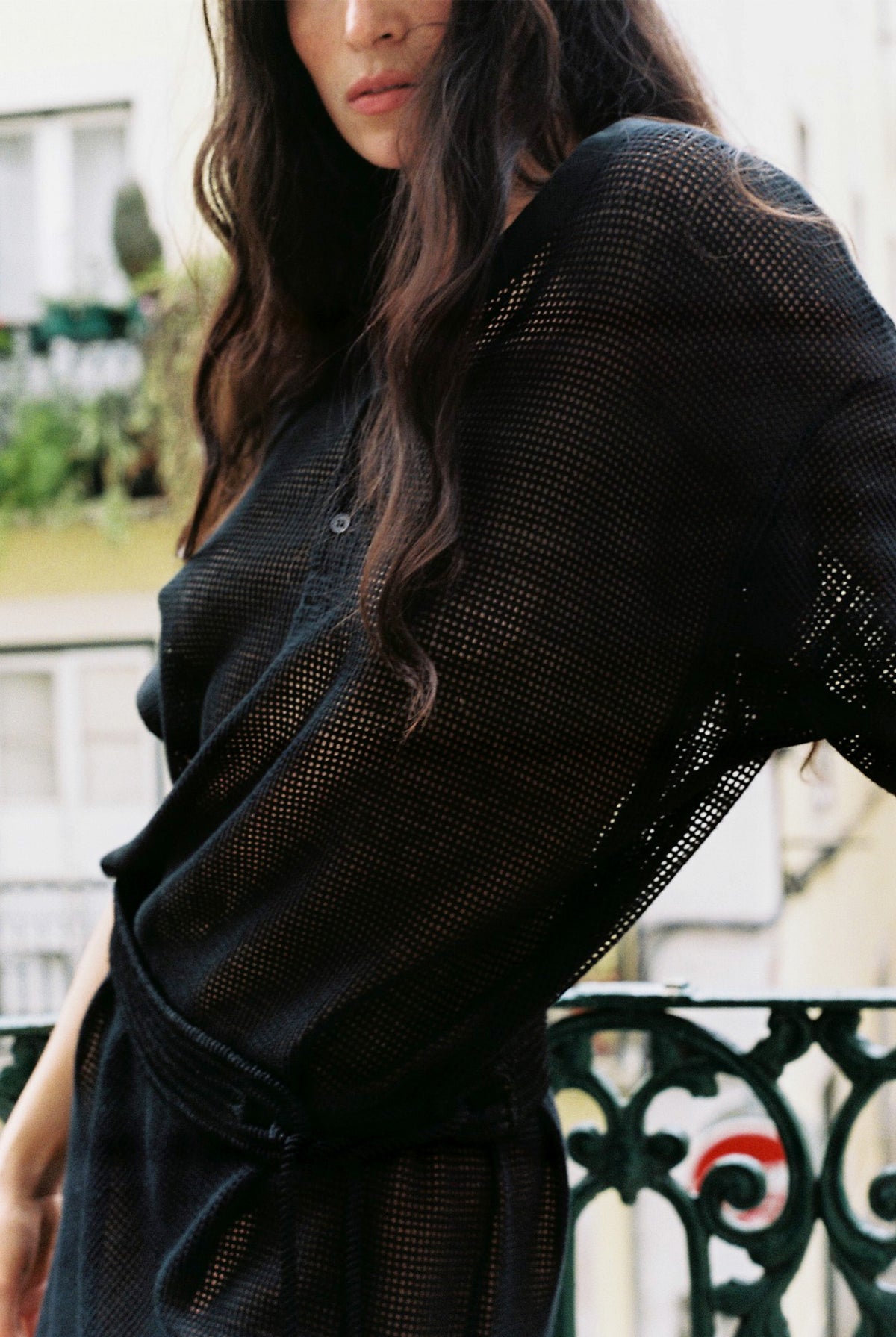 Grid Mesh Long Tunic - Black | GIL RODRIGUEZ