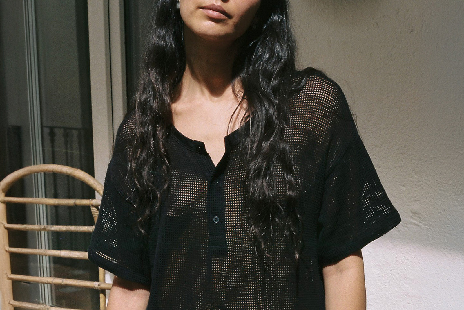 Grid Mesh Long Tunic - Black | GIL RODRIGUEZ