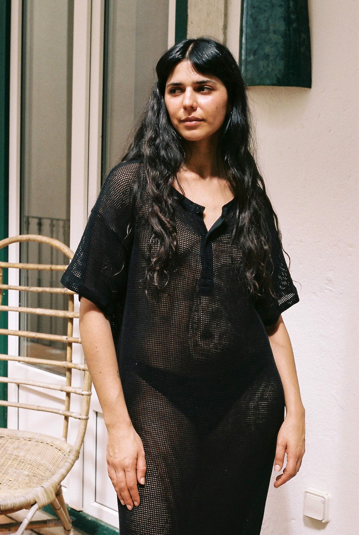 Grid Mesh Long Tunic - Black | GIL RODRIGUEZ